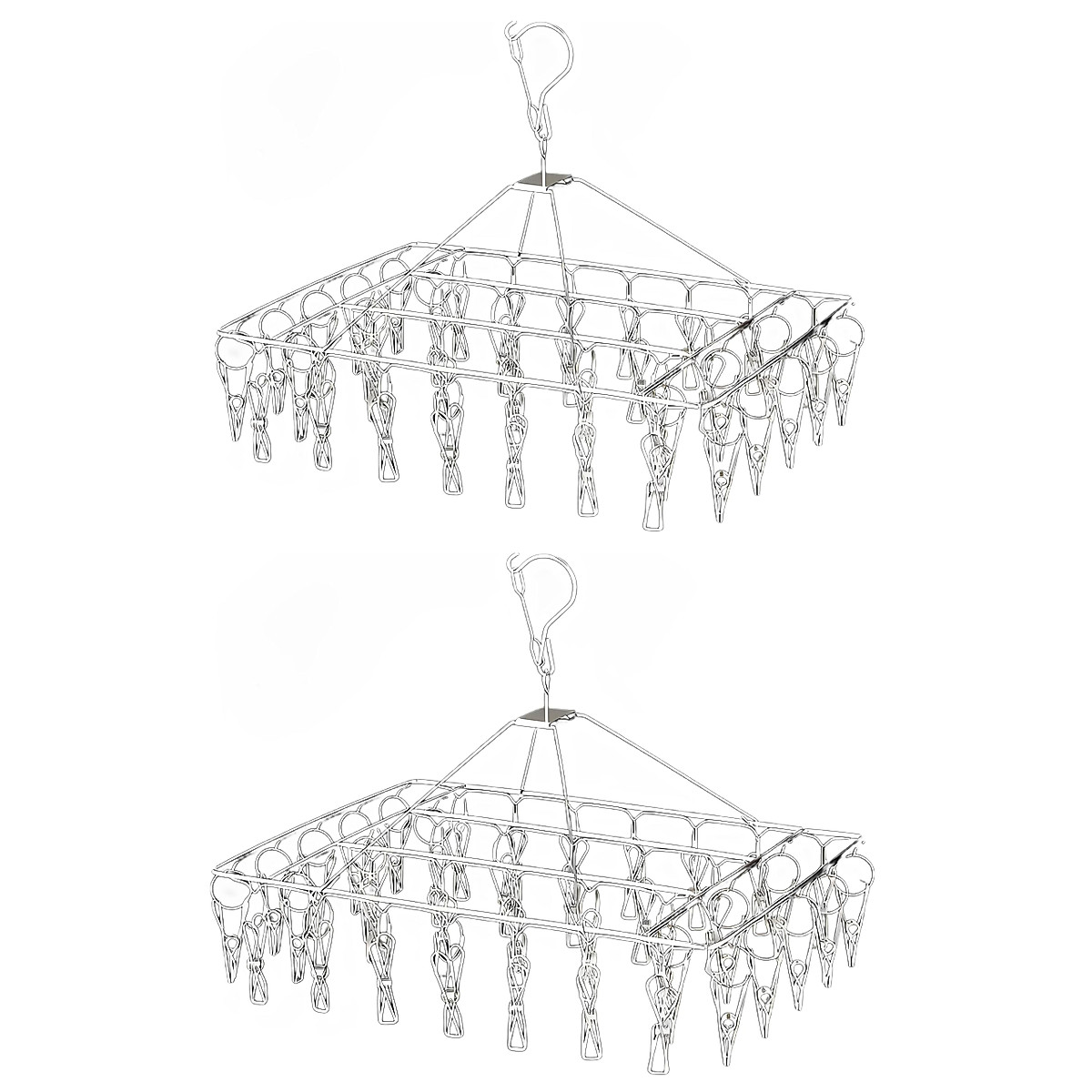 TVRTFQ 2 Pack Stainless Steel Sock Drying Rack with 80 Clips,360° Rotatable Windproof Hook Clothes Hanger Rack for Sock,Bras,Underwear,Baby Clothes,Hat,Scarf,Pants,Gloves,Towel and Laundry Accessories