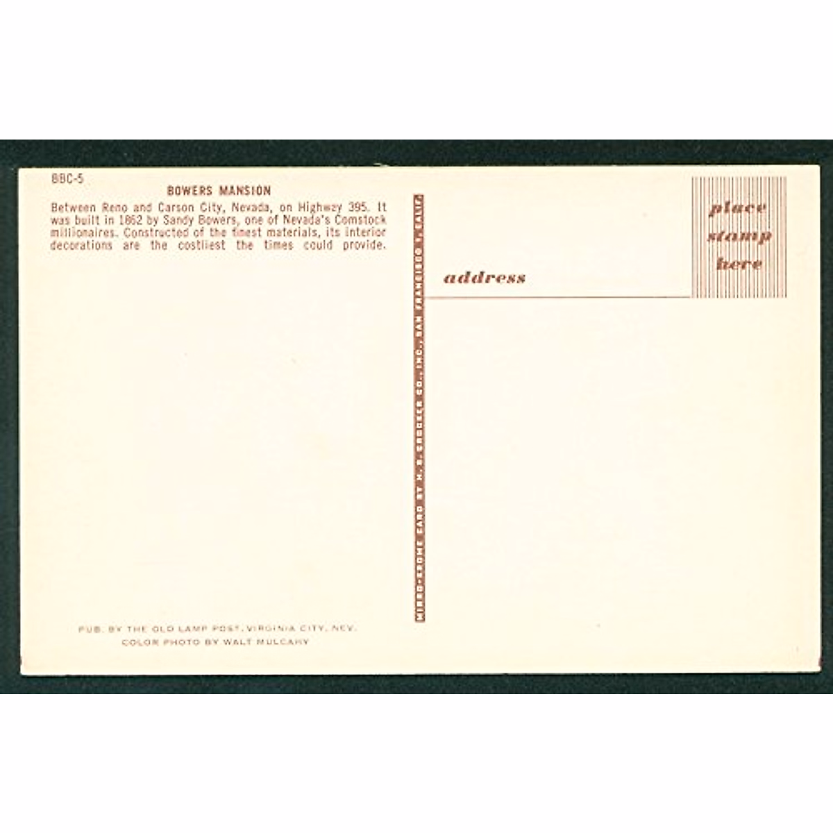 Bowers Mansion Reno and Carson City Nevada Vintage Postcard