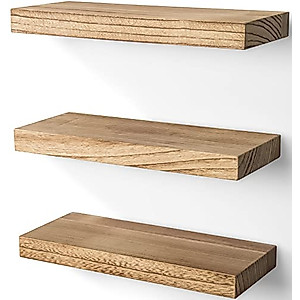 Wood Floating Shelves Wall Mounted 17 inch, 3 Tier Rustic Wooden Wall Shelves for Bathroom Living Room Bedroom Laundry Kitchen Storage Farmhouse Decor, Set of 3