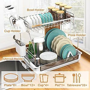 EMT ETRENDS Large Capacity Dish Drying Rack,Rust Resistant Dish Rack for Kitchen, Compact and Foldaway Dish Drainer with Removable Drainboard, Utensil/Cutlery Holder , Plastic, White