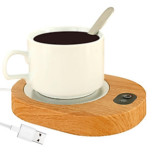 Coffee Mug Warmer, Abs Smart Beverage Cup Warmer, Battery Operated Candle Warmer Plate, 55-65°c Tea Cup Warmer, USB Rechargeable, Wood Style Warmer Plate, Touch Control Coffee Heater for Tea Coffee
