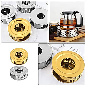 Angoily 2pcs Stainless Steel Teapot Warmer Metal Teapot Heater with Tealight Holder Candle Base Coffee Tea Warmer for Home Restaurant Camping