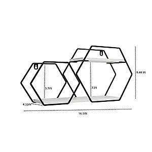 AIJADESK Wall Metal Wall Shelf Geometric Floating Shelves Decorate, Siamese Creative Classic Element Design Hexagon Floating Shelves, for Plant Display, Home Decoration Farmhouse Wall Shelf Exhibit.