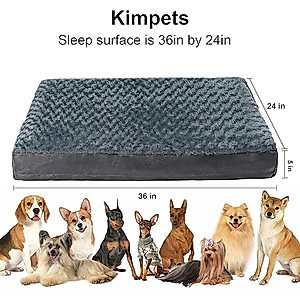 kimpets Dog Beds for Medium Large Dogs with Removable Washable Cover, 36"x 24" Shredded Memory Foam Orthopedic Dog Bed, Plush Soft Fluffy Pet Beds, Waterproof Dog Mats for Sleeping