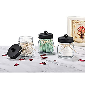 6 Pack Apothecary Jars Set,Mason Jar Decor Bathroom Vanity Storage Organizer Canister,Glass Qtip Holder Dispenser for Qtips,Cotton Swabs,Ball,bathoom accessories - Stainless Steel Lid (Black)