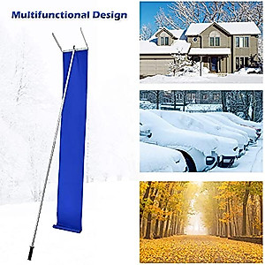 Goplus Snow Roof Rake, Aluminum Snow Removal Tool w/ Extendable Handle and Sturdy Snow Slide for Removing Snow, Wet Leaves