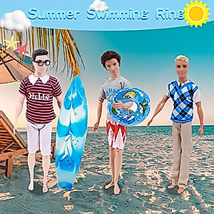 33 PCS Doll Clothes and Accessories for Ken Doll Including 5 Tops 5 Pants Casual Wear in Random 4 Pair of Shoes Hangers Glasses Earphone Guitar Surfboard Swimming Ring for 12 Inch Boy Doll