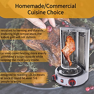 3000W Shawarma Meat Grill Machine Doner Kebab Griddle Rotisserie Vertical Broiler, Steel Roasters Barbecue, Liquefied Propane Gas Gyro Grill for Commercial and Home Kitchen