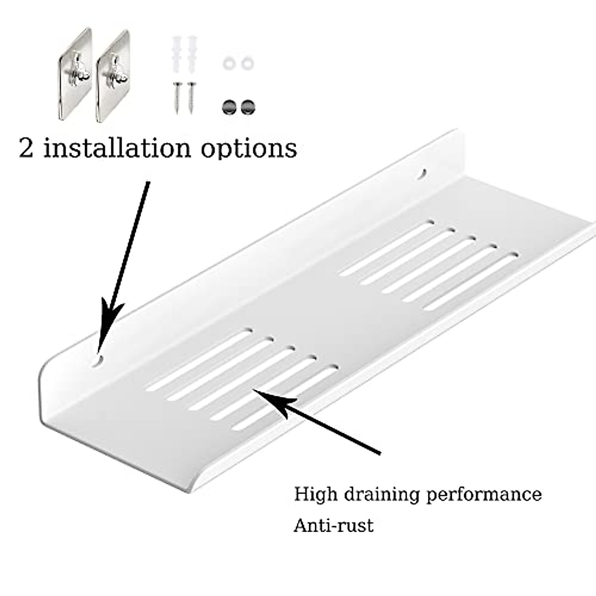 SDlemeiy Floating Shelves Wall Mounted Bathroom Shelf，Wall Mounted Hanging Shelves，Metal Display Wall Shelf,Wall Mounted，Carbon Steel Material(White, 15.9inch)