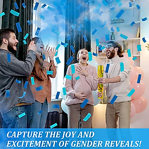 Gender Reveal Powder Confetti Cannon, Gender Reveal Party Supplies 100% Biodegradable Tissue Safe Powder Smoke (4 Blue)