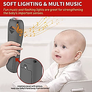 Baby Remote Control Toy with Light Sound Realistic Toddler TV Remote Toy with Adjustable Volume Kid Learning Education Musical Toys with English French Spanish Infant Gift for Boy Girl 6M+ (Gray)