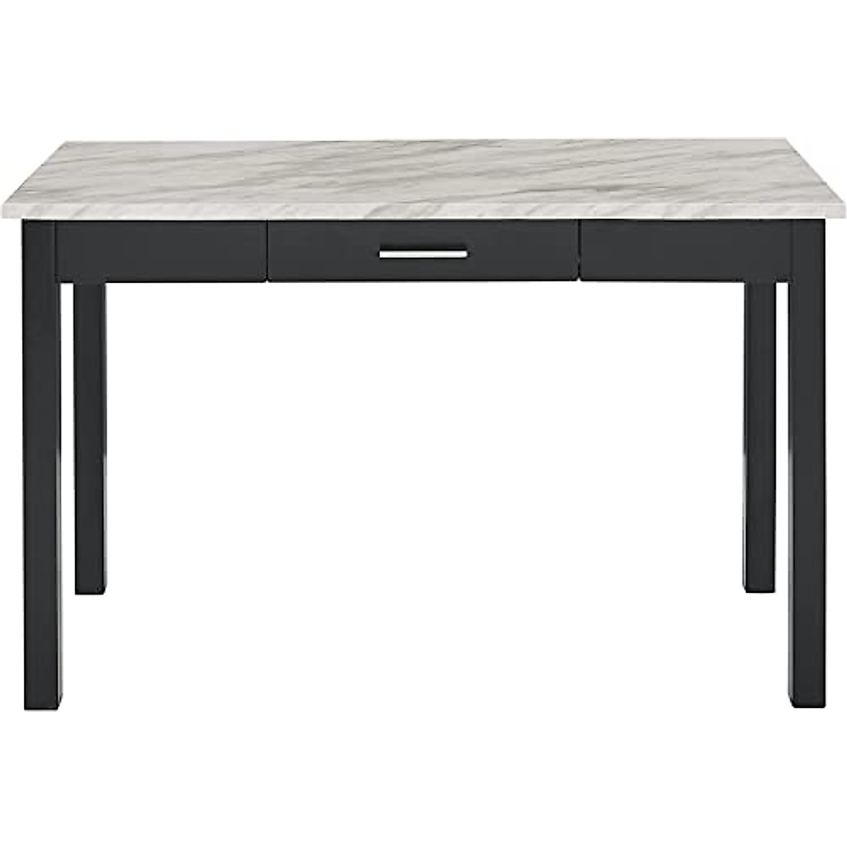 New Classic Furniture Celeste Faux Marble Writing Table Desk for Home Office, White/Gray with Black Base
