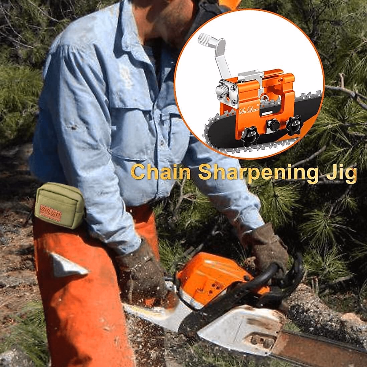 Chain Saw Sharpening Jig, Chain Saw Sharpener Tool with 5Pcs Tungsten Carbide Chainsaw Sharpener Bits, Portable Manual Chainsaw Chain Sharpening Jig Kit for 4"-22" Chain Saws, Keep Chain Saw Sharp