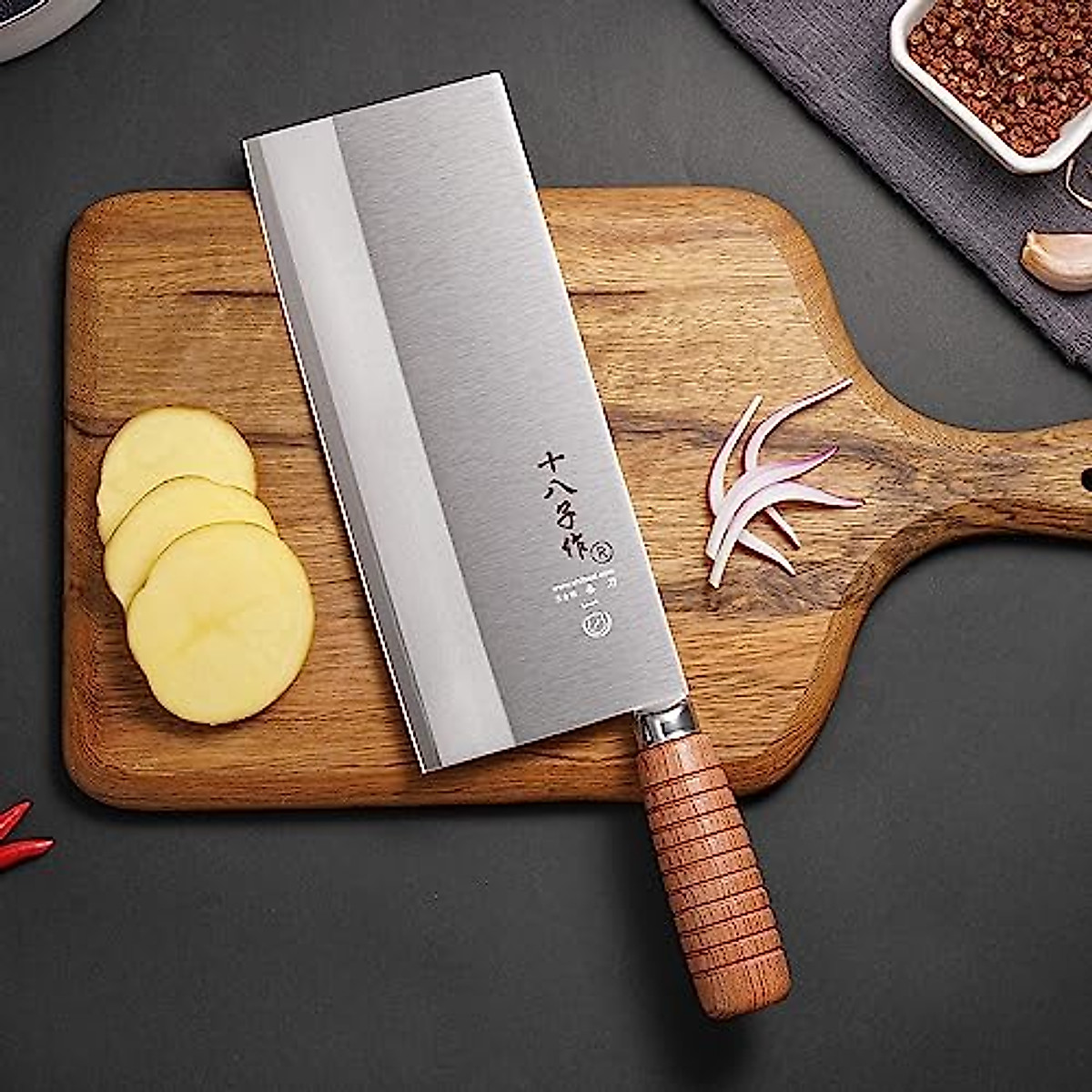 SHI BA ZI ZUO Kitchen Knife Professional Chef Knife Stainless Steel Vegetable Knife Safe Non-stick Finish Blade with Anti-slip Wooden Handle (9 inch)