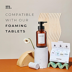 MaisoNovo Glass Foaming Hand Soap Dispenser 14 Oz | Amber Foaming Soap Dispenser Black Plastic Pump x 1 w/Labels