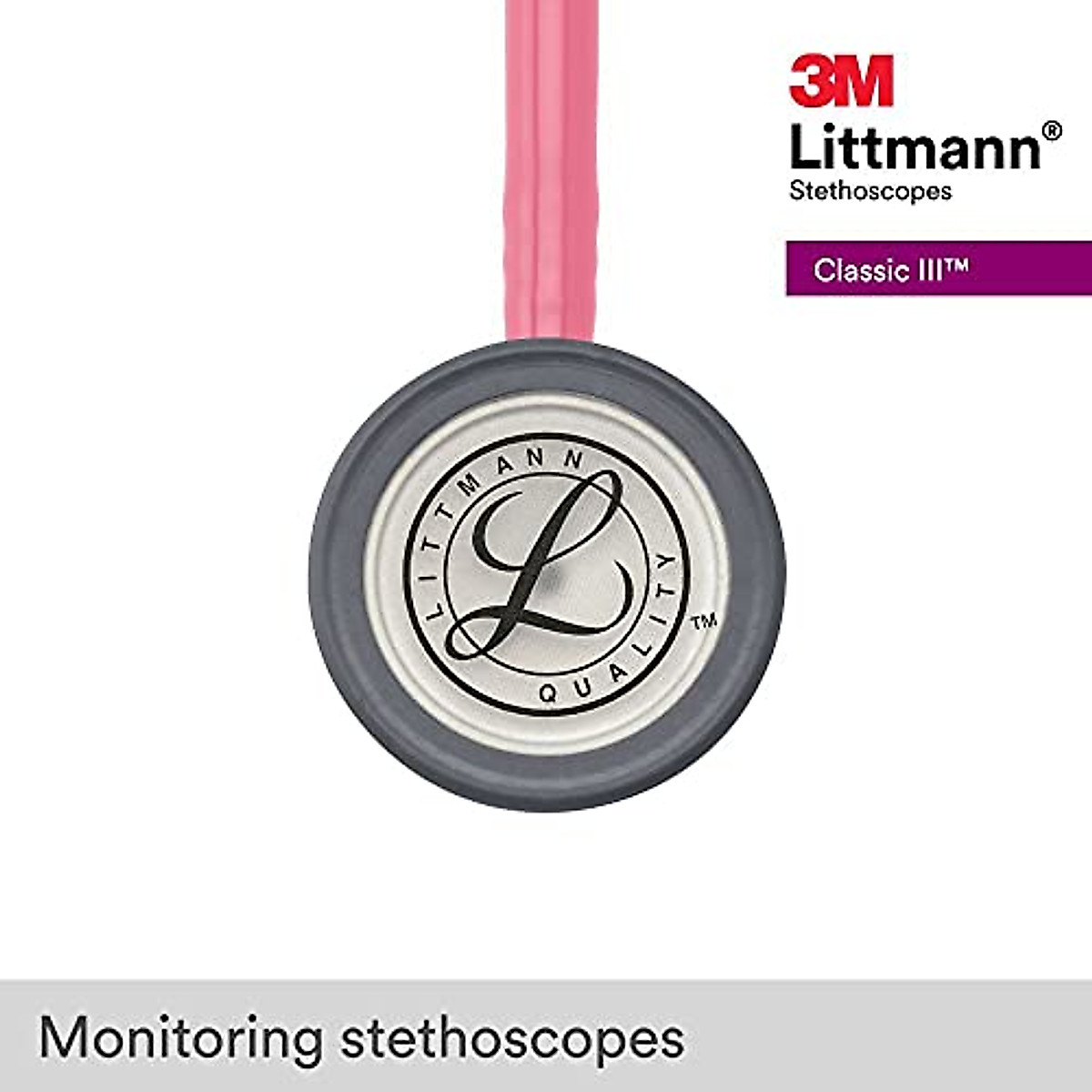 3M Littmann Classic III Monitoring Stethoscope, Pearl Pink Tube, 27 inch, 5633 & 40007 Stethoscope Identification Tag, Black