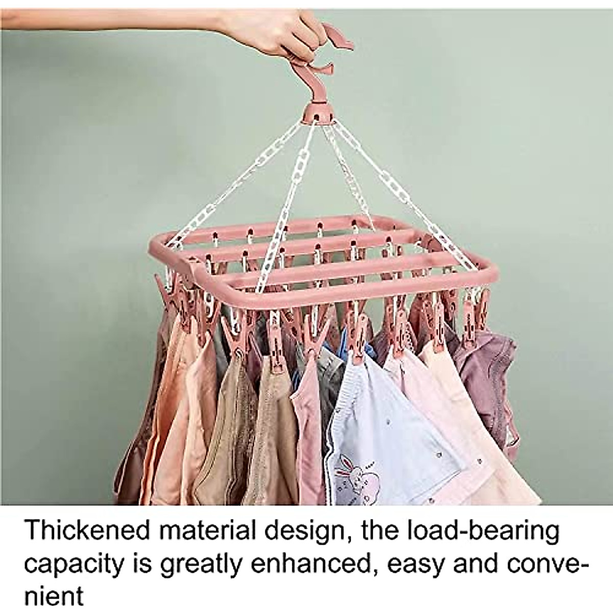 MENFENG Clothes Drying Hanger and Drip Foldable Hanging Sock Rack（32 Clips ） Multifunction Clothes Drying Rack，Rotary Wind-Sock Hanger for Washing line，for Socks, Underwear, Bras, Baby Clothes (Pink)