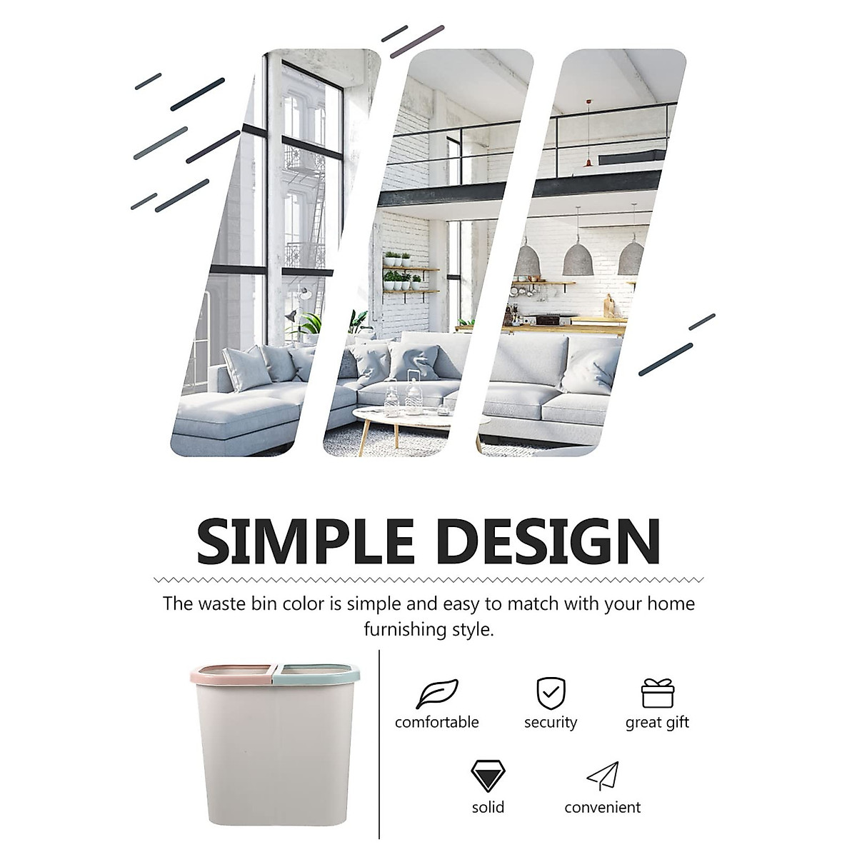 Ipetboom Sorting Trash Can Double Compartment Trash Can Bathroom Trash Can 2 Compartment Rubbish Can Outdoor Trash Can Bins Bathroom Garbage Can Plastic Office Cupboard White Ultra Thin