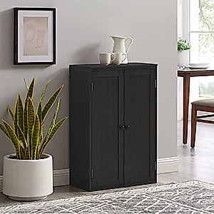Printdraws Bathroom Floor Cabinet, Wooden Home Organizer for Living Room, Freestanding Storage Cabinet with Double Doors and Shelf, Modern Home Furniture, Bathroom Storage Cabinet (Black)