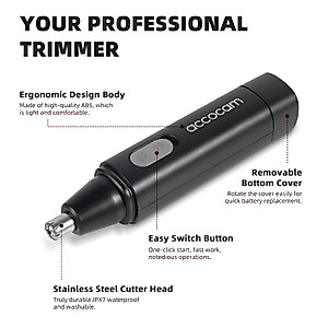 ACCOCAM 2022 Nose Ear Hair Trimmer for Men Women, Electric Nostril Nasal Hair Clippers Trimmers Remover with Vacuum Cleaning System, IPX7 Waterproof, Mute Motor, Wet/Dry, Battery-Operated