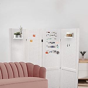 VIVO Rustic Wood Freestanding 60 x 60 inch Pegboard Panel, Office Divider, Cubicle Room Partition Organizer, Trade Show Display Stand, x4 Panels, Black, PP-3-P060B