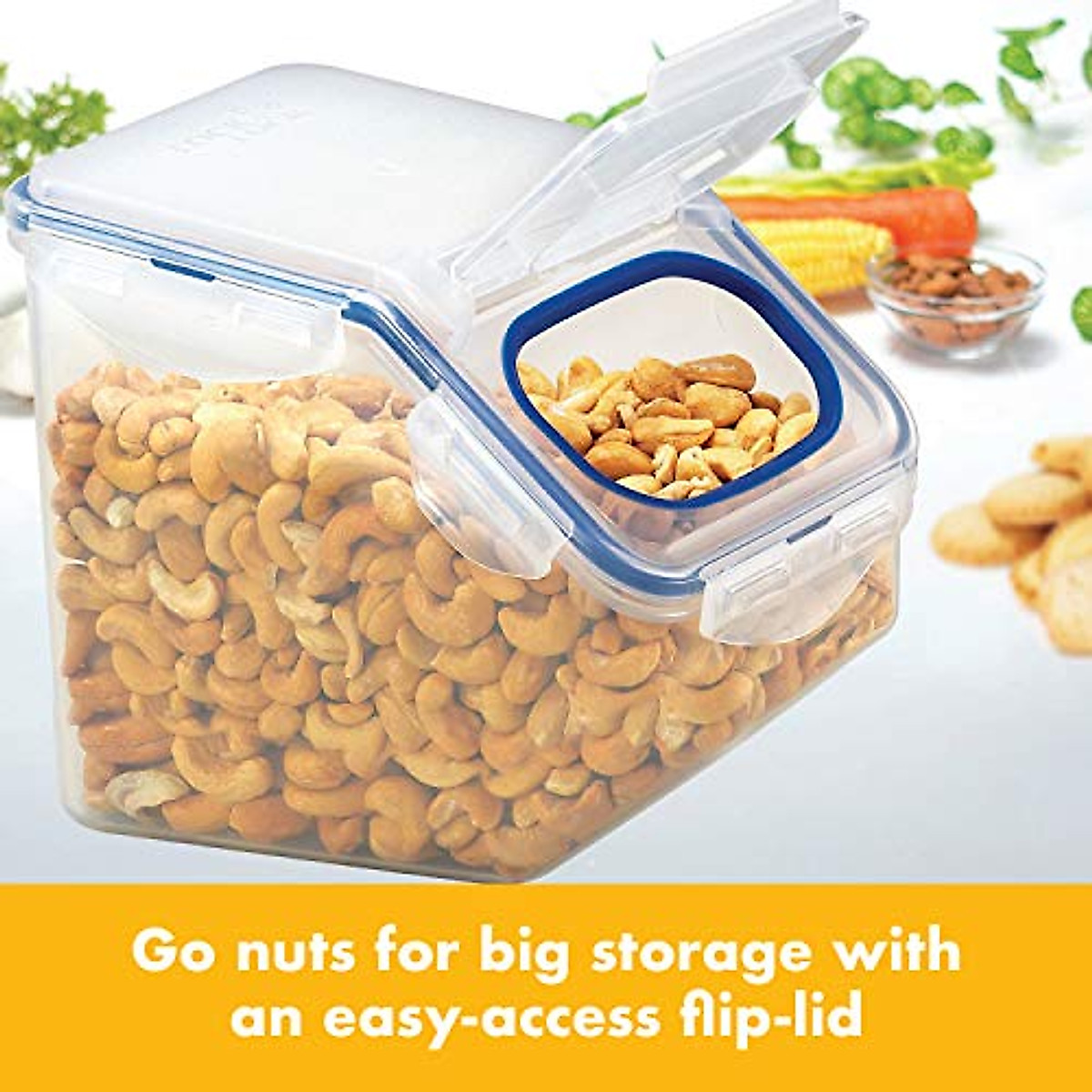 LOCK & LOCK Easy Essentials Food Lids (Flip-top) / Pantry Storage Containers, BPA Free, Top-10 Cup-for Snacks, Clear