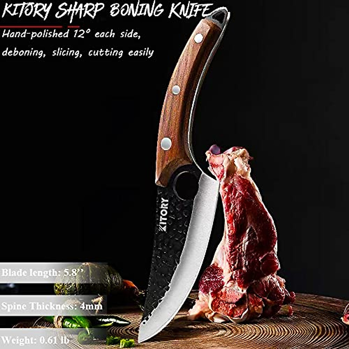 Kitory Meat Cleaver 6", Viking Knife Butcher Boning Knife Forged Fishing Fillet & Bait Knives, Full Tang Multipurpose Man Sharp Kitchen Chef Knife for Home, BBQ, Camping, Outdoor, Deboning, Survival