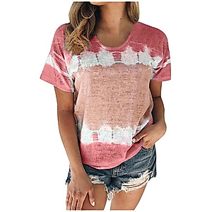 Aniywn Plus Size T-Shirt,Women Summer Casual O-Neck Short Sleeve Printing Patchwork Tunic Tops Basic Shirts Wine