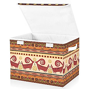 Room Storage Bins with Lids Storage Baskets for Fabric Persian Carpet Tribal Texture Photo Organizing 12x12x16