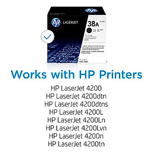 Original HP 38A Black Toner Cartridge | Works with HP LaserJet 4200 Series | Q1338A