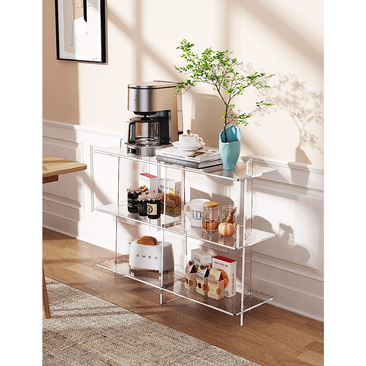 solaround Acrylic Bookshelf, Small 3 Tier Bookcase for Small Spaces,Acrylic Console Table, Hallway Entry Table for Living Room (Clear, 39.4'' x 11.8'' x 31.5'')