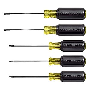 Klein Tools 19555 TORX Cushion Grip Screwdriver Set, Made in USA, T15, T20, T25, T27 and T30 Tip sizes, 5-Piece