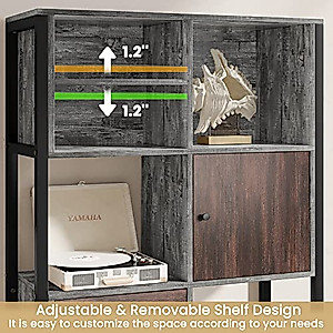 AOGLLATI 6-Tier Industrial Bookshelf, Bookcase with Cabinet and 2 Fabric Drawers, Adjustable Display Shelves with Metal Frame, Standing Storage Shelf for Living Room Bedroom Kitchen Home Office