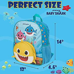 AI ACCESSORY INNOVATIONS Baby Shark 14" Boys & Girls Backpack, School Travel Bag for Toddler, Features Die Cut Baby Shark front Pocket, 2 side mesh pockets, and Adjustable Padded Straps