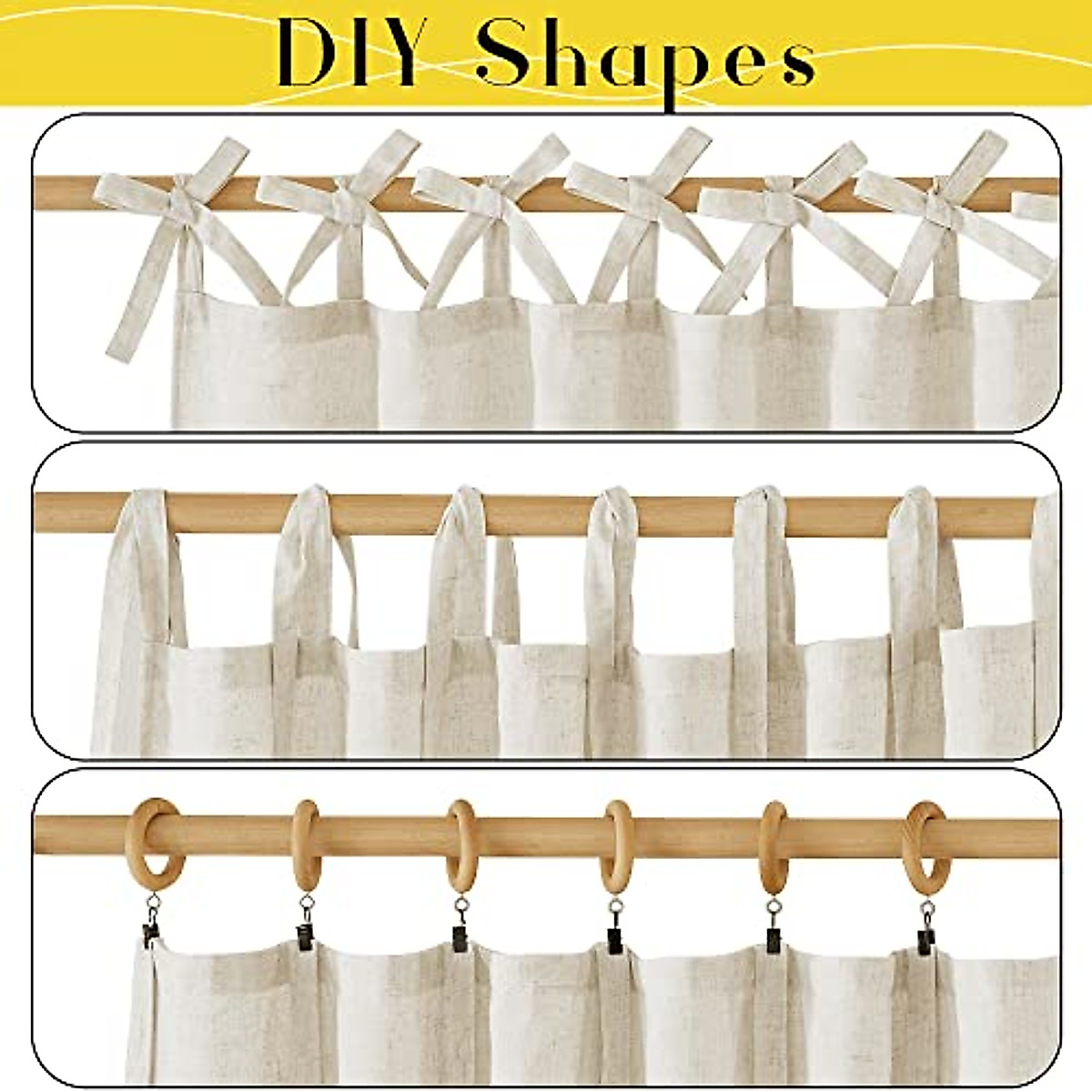 NICETOWN Thick Linen Curtains 84 inch Length 2 Panels Set, Tie Top Light Filtering Curtains Semitransparent Linen Burlap Drapes Privacy for Bedroom/Princess Room, W52 x L84, Natural