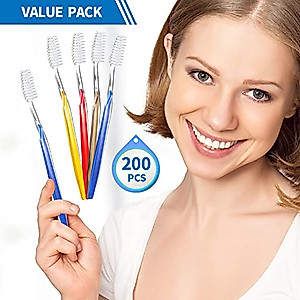 YOUKE OLA 200 Disposable Toothbrushes Individually Packaged Multi Color Pack Affordable Bulk Pack of Disposable Manual Tooth Brush Perfect for Hotel, Guest, Camping, Travel, Giveaways | Medium