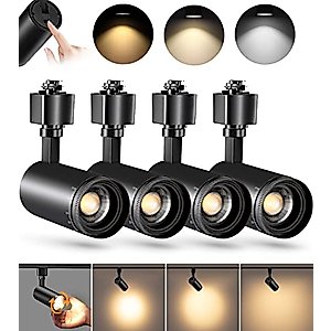 VANoopee 3-Color Zoomable LED Track Lighting Heads H Type Track Light Heads Bright Spotlight Fixtures for Kitchen, 3000K 4000K 5000K Adjustable, 15°-55°, Flicker Free CRI90+ 10W Black - 4 Pack