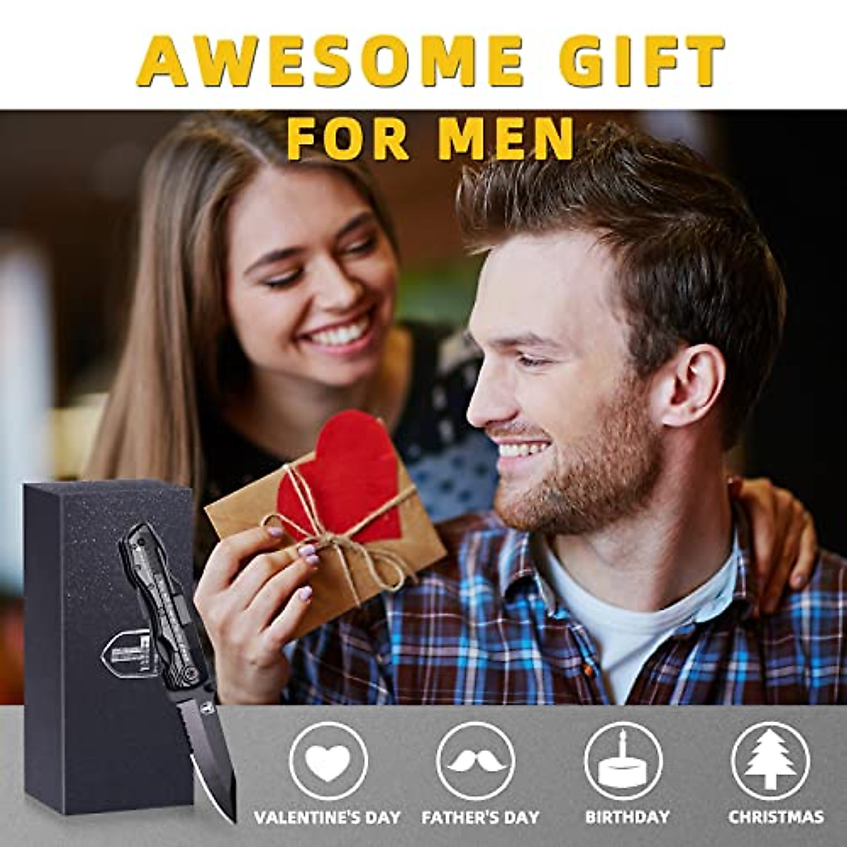 TRSCIND Pocket Knife Engraved Multitool, Love You More, Personalized Gifts for Mens, Unique Anniversary Birthday Gifts for Him husband Boyfriend, Perfect Gifts for Camping Hunting Fishing