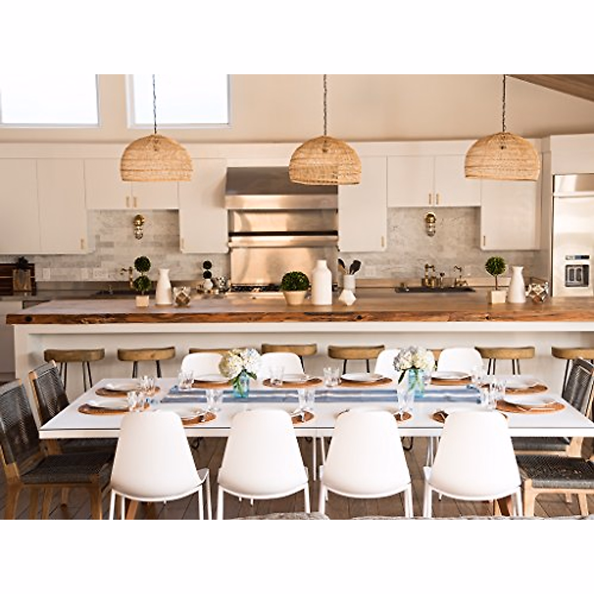 Kouboo 1050100 Open Weave Cane Rib Dome Hanging Ceiling Lamp, One Size, Wheat