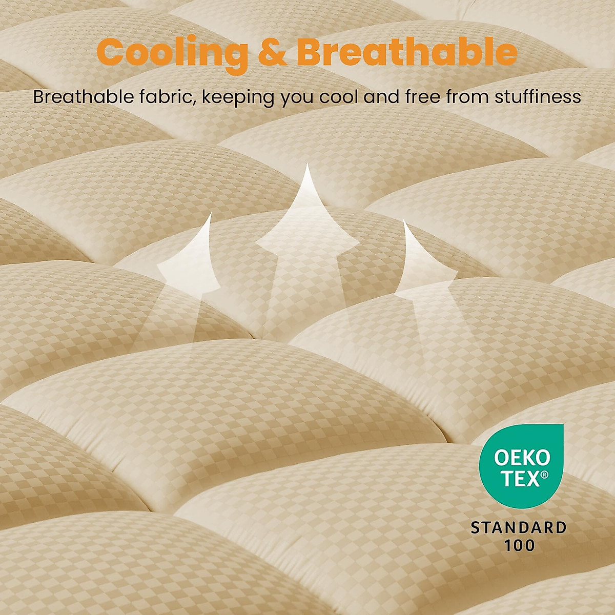 MATBEBY Queen Size Mattress Pad - Cooling Breathable Mattress Topper, Quilted Fitted Mattress Protector, Pillow Top Mattress Cover with 8-21" Deep Pocket, Soft, Machine Washable, Beige, 60x80 Inches