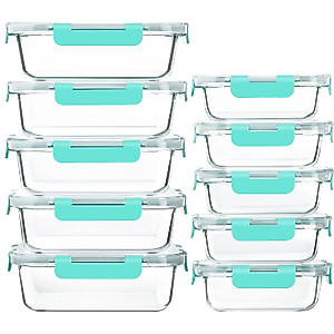 [10-Pack]Glass Meal Prep Containers with Lids, MCIRCO Glass Food Storage Containers with Snap Locking Lids, Airtight Lunch Containers, Microwave, Oven, Freezer and Dishwasher, Green