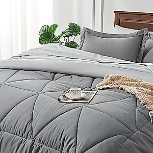 BEDELITE Twin XL Comforter Set 5 Pieces Bed in A Bag - Soft Microfiber Reversible Twin Extra Long Grey Bed Set with Comforters, Sheets, Pillowcase & Sham, Cozy Luxury Bedding Sets for All Season