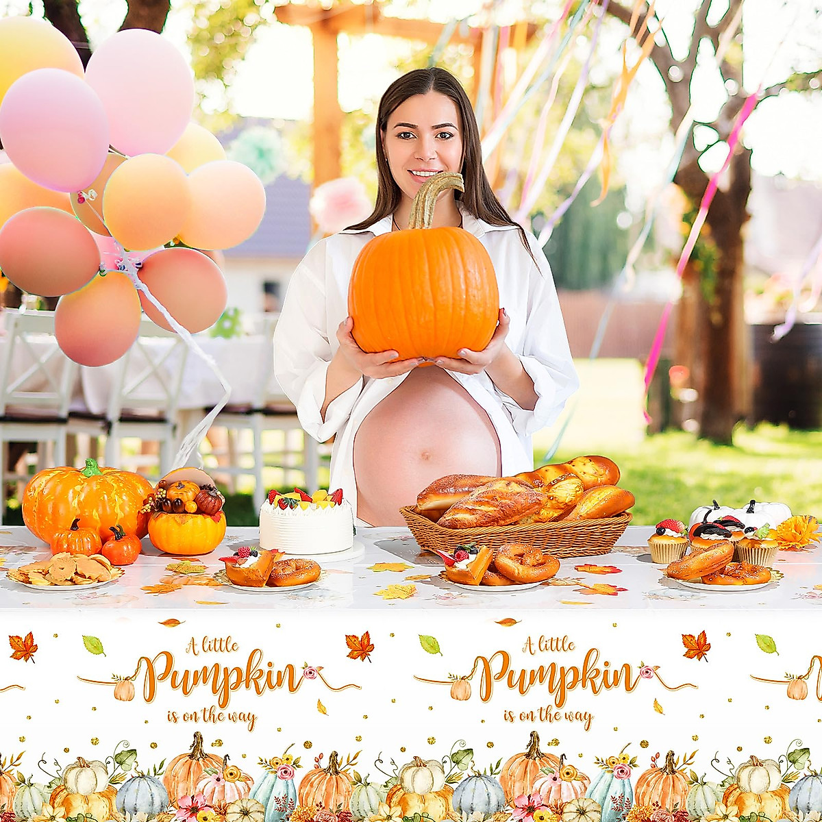 WovWeave 3 Pack Little Pumpkin Tablecloths Fall Baby Shower Party Decorations for Boy Girl A Little Pumpkin is On The Way Table Covers for Thanksgiving Pumpkin Party Favors Table Decor Supplies