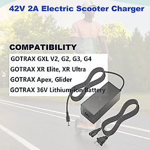 42V 2A Electric Scooter Charger for GOTRAX GXL V2, G4, G3, G2, XR Elite, XR Ultra, Apex, Glider Charger Power Cord
