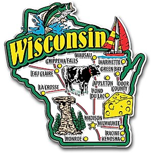 Wisconsin Jumbo State Magnet by Classic Magnets, 3.4" x 3.5", Collectible Souvenirs Made in The USA