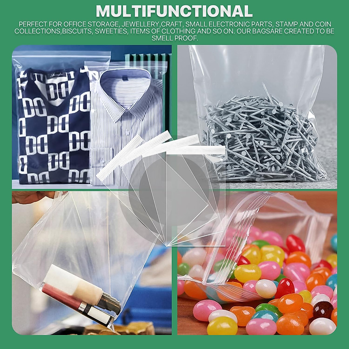 100-Count, (12" x 15") - 2.5 Mil Thickness Clear Zipper Reclosable Bag, Zip Bags, Ultra Heavy Duty Lock Seal Poly Plastic Bags for Prints, Photos, Documents, Clothing, T-Shirt