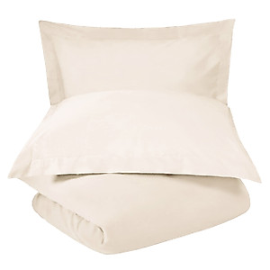 Superior Cotton Percale Duvet Cover Set, King/California King, Ivory, 3-Pieces