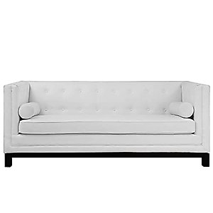Modway Imperial Modern Bonded Leather Upholstery Sofa with Bolster Pillows in White