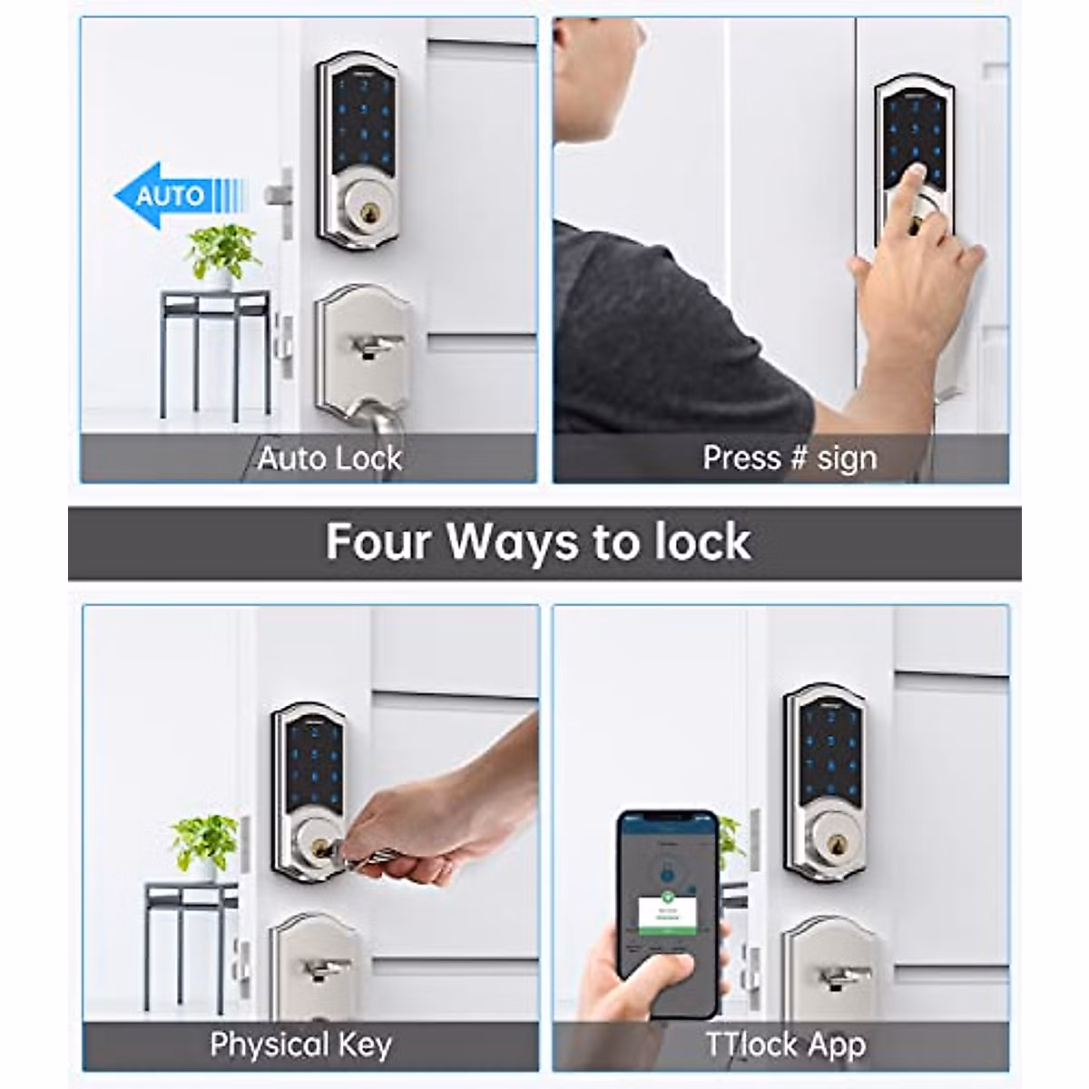 Smart Deadbolt, SMONET Front Door Lock Keyless Entry, Bluetooth Electronic Touchscreen Keypad, Physical Keys, Auto Lock, Remote Control, Send eKey, Airbnb, Apartment