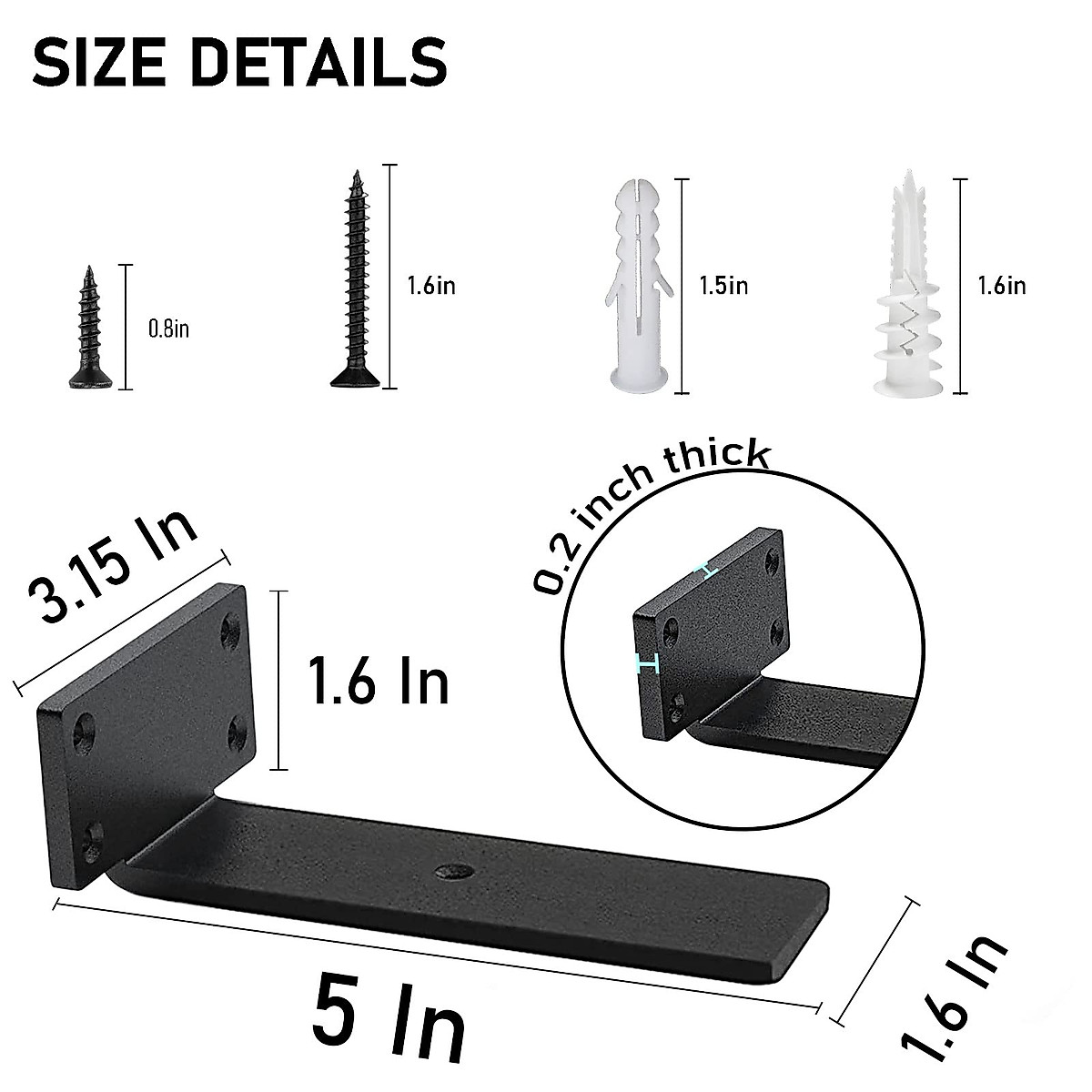 Heavy Duty Floating Shelf Brackets - 1/5 Inch Thick Industrial Black Metal L Brackets, Premium Solid Steel Shelf Supports for Shelves - 5 Inch Heavy Floating Shelves Hardware (6Pcs)